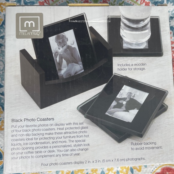 Dining | Glass Photo Frame Coasters Set Four Coasters And Display Stand ...
